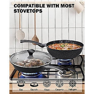 Cook N Home Marble Nonstick Cookware Saute Fry, 8" and 9.5-Inch Skillet Pans, Black