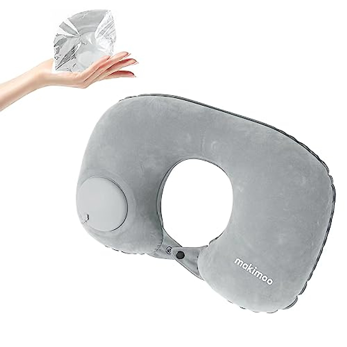 Makimoo Inflatable Travel Pillow, Neck Pillow for Travel, Inflatable Neck Pillow for Travel, Plane Pillow, Blow Up Pillow, Airplane Pillow for Neck, Waist, Back and Camping Cushion (Grey)