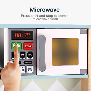 TOOKYLAND Play Kitchen Set for Toddler with Real Light & Sound, Removable Sink, Microwave, Range Hood, Stove, Oven for Kids Gift Age 3+