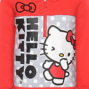 Hello Kitty Sanrio Girls Half Zip Up Hoodie for Toddlers, Little and Big Girls Red