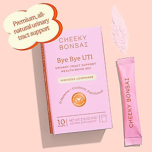 Cheeky Bonsai Bye Bye UTI: Fast Acting UTI Relief Drink Mix with D-Mannose and Cranberry Extract, Urinary Tract Support Health, Hibiscus Lemonade Flavor (10 Packets) - Vegan, Non-GMO, Quick Relief