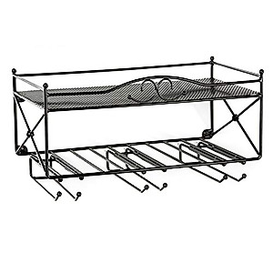 Mango Steam 2 Tier Wall Mounted Wine Rack with Stemware Holder - for Kitchen, Bar, & More