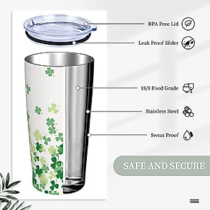 CHASOEA St Patrick's Day Tumbler 20oz Watercolor Shamrock Stainless Steel Insulated Tumblers with Lid and Straw Irish Clover Travel Coffee Mug Tea Wine Cups Water Bottle Holiday Gifts for Women