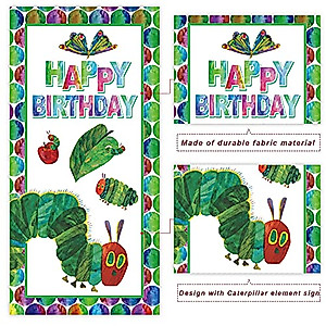 Cartoon Very Hungry Little Green Caterpillar Happy Birthday Banner Backdrop Supplies Favors Insects Theme Decor for 1st Birthday Party Baby Shower Photo Studio Booth Props Background Decorations