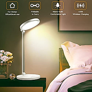 LED Desk Lamp, Desk Lamp with Wireless Charger, USB Charging Port, Eye-Caring Desk Lamp for home office, 5 Lighting Modes and 5 Brightness Levels, Bright Table Light with Touch Control, 30 Mins Timer