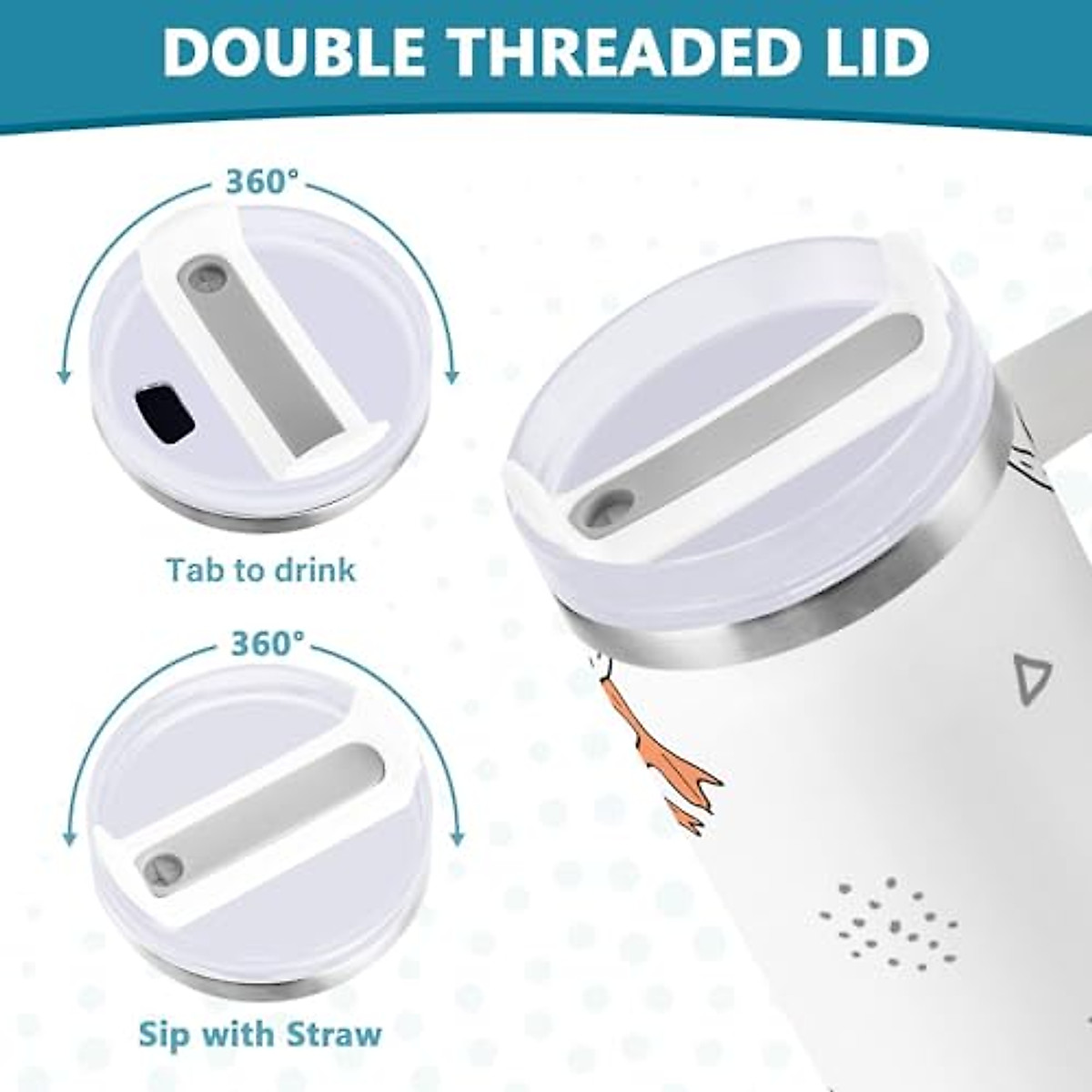 RPLIFE Cute Little Geese White Stainless Steel Tumbler, Insulated Cups with Lids, Coffee Tumbler for Women