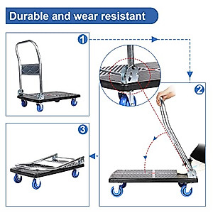 Push Cart Dolly Cart Platform Hand Truck with 800lb Platform Truck Luggage Cart Folding Flatbed Dolly with 360 Degree Swivel Wheels Foldable Push Hand Cart for Loading and Storage (Black-L)