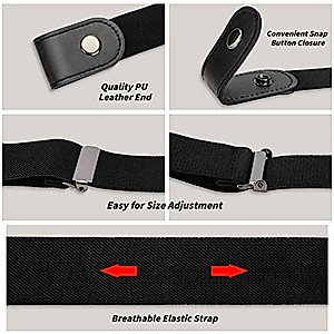 macoking No Buckle Stretch Belt for Women/Men Invisible Elastic Buckle Free Belts Black