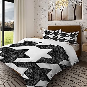 Batmerry Houndstooth Black White Twin Size 3 Pieces Bedding Comforter Cover Sets,Soft Fluffy Plaid Abstract Fashion Geometric Pattern Printed Duvet Cover for All Season