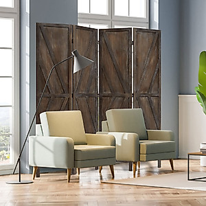 Kinfant 4 Panels Room Divider - 6 Ft Folding Privacy Screen Freestanding Room Divider, Outdoor Portable Privacy Divider for Office, Home, Brown