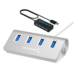 Sabrent Premium 4 Port Aluminum USB 3.0 Hub + 4-Port USB 3.0 Hub with Individual LED Power Switches