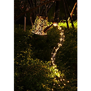 VINESSY Solar Lights Outdoor Garden Decor Pathway Decorative Lanterns Hanging Solar Patio Art Lights Retro Metal Waterproof Yard Watering Can with String Lights Walkway LED Waterfall Stake Light