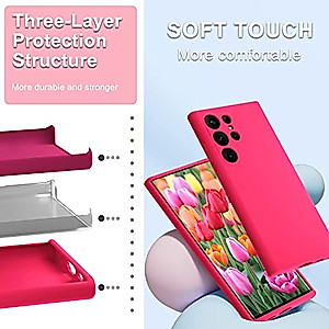 Samsung Galaxy S23 Ultra Silicone Case,Soft Touch Premium Liquid Rubber Shockproof Phone Cover [Slim Fit] [Upgraded Camera Protection] [Microfiber Lining],2023 Hot Pink