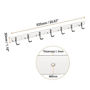 uxcell Coat Hook Rack, 201 Stainless Steel Coat Rack Wall Mounted with 7 Hooks Metal Hook Rail Wall Hangers for Hanging Bedroom Bathroom 2Pcs