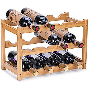 Riipoo Wine Racks Countertop, Wine Rack 12 Bottle, Wine Storage Holder for Kitchen, Pantry, Cabinet, Bar, 3 Tier