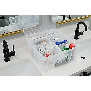 AB Designs 6990ABD Super Satchel Double Deep with Removable Dividers, Stackable Home Storage Organization Container, Clear with Sliver Latches and Handle