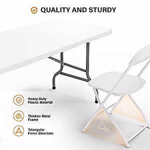 VINGLI 6 FT Plastic Folding Table Set with 8 White Folding Chairs for Picnic, Event, Training, Outdoor Activities, at Home and Commercial Use