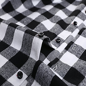 DOKKIA Men's Casual Dress Long Sleeve Buffalo Plaid Checkered Fitted Flannel Shirt (Black White Buffalo, XX-Large)