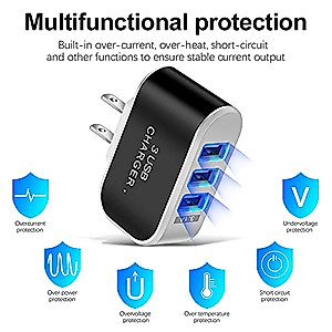 SuanlaTDS Luminous 3-Port Charger Charging Head,Macaron Color Portable Charging Head for Bedroom Home Office Travel (Black)