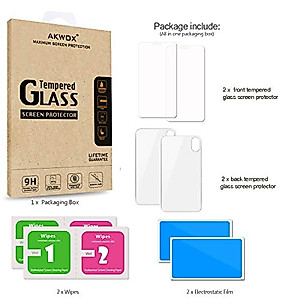 AKWOX (4-Pack) Compatible with iPhone Xs Max Screen Protector with Back Covers, 9H Tempered Glass Front Screen Protector and Back Screen Protector for iPhone XS Max