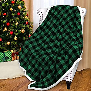 Catalonia Buffalo Plaid Green Sherpa Throw Blanket, Reversible Soft Fuzzy Comfy Snuggly Throws for Couch, 50x60 inches, St. Patrick Gift