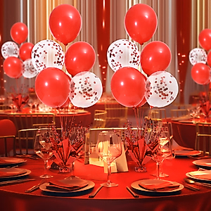 2 Set Red Table Balloons Centerpiece with 12 Red and Confetti Balloons Stand Kit for Graduation Birthday Party Baby Shower Merry Christmas Valentine's Wedding Prom Cake Table Decorations