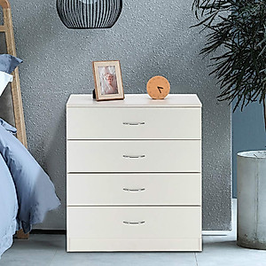 Karl home White 4 Drawer Dresser for Bedroom, Modern Nightstand Storage Chest of Drawer, Wooden Side Table End Table, Living Room, Reception Room