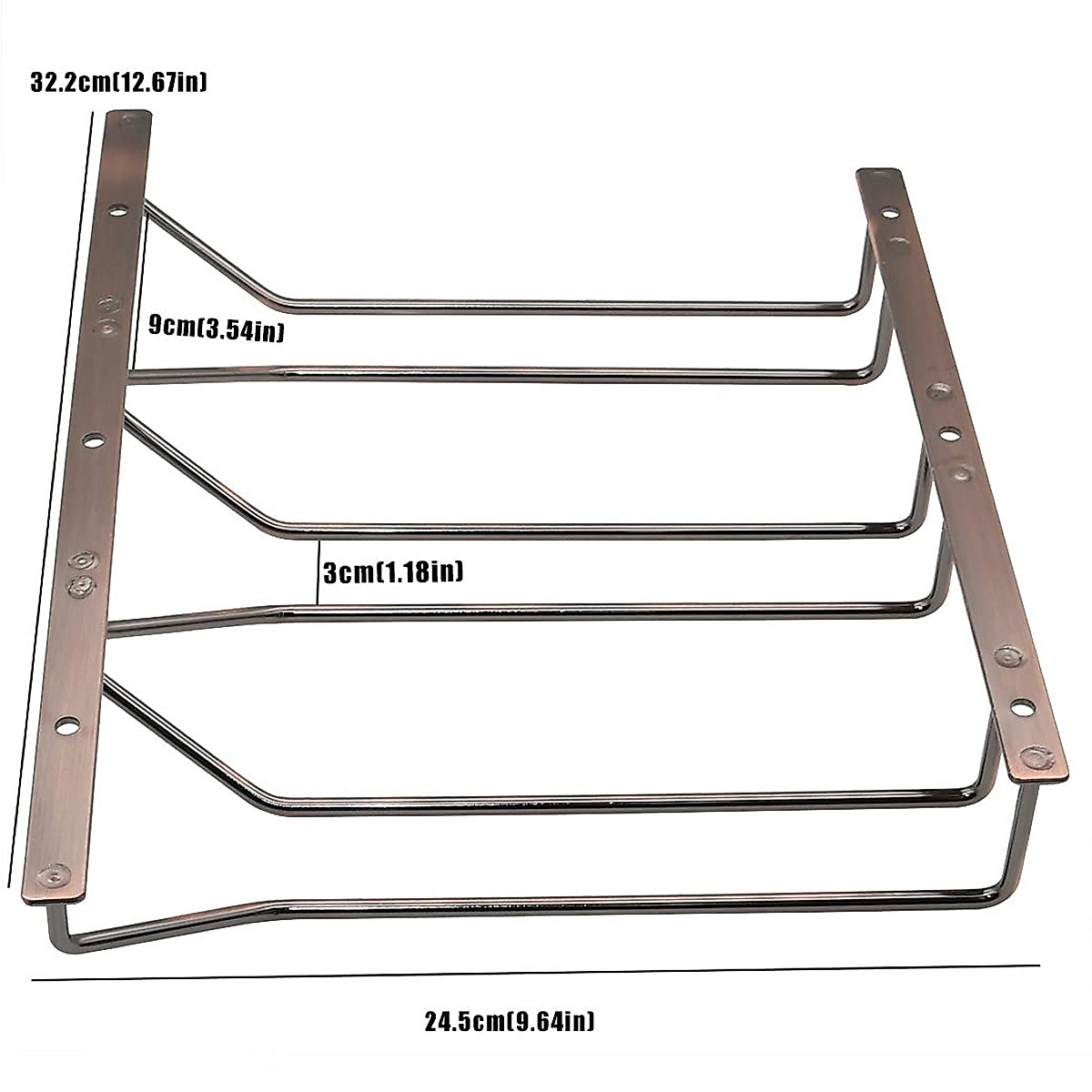 zoohot Wine Glass Rack - Under Cabinet Stemware Wine Glass Holder Glasses Storage Hanger Metal Organizer for Bar Kitchen Red Copper (3 Rows, 1 Pack)