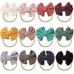 Globalsupplier inSowni 12 Pack Soft Stretchy Nylon Bow Headbands Hair Accessories for Baby Girls Toddlers Newborns Infants Kids
