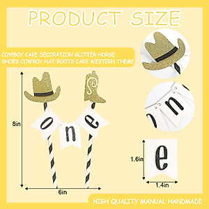Western Cowboy Theme Birthday Cake Topper - Cowboy Party Supplies For Kids - Glitter Cowboy Hat 1st Birthday Cake Topper - Cowboy Baby Shower Cake Decor - Cowgirl Theme Cake Decorations - Wild West
