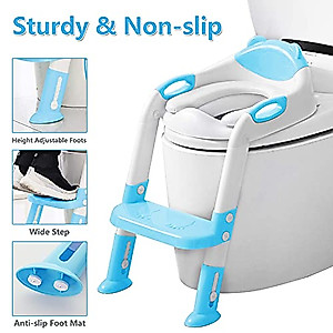 Besthls Potty Training Ladder Seat with Step Stool Ladder for Kids Boys Girl, Toddler Toilet Training Seat Chair with Soft Anti-Cold Padded Seat, Handles and Non-Slip Wide Steps (Light Sky Blue)