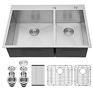 33 Kitchen Sink Drop In - Kichae 33 Inch Kitchen Sink Double Bowl 60/40 Stainless Steel 18 Gauge Drop In Top Mount Overmount Kitchen Sink Basin