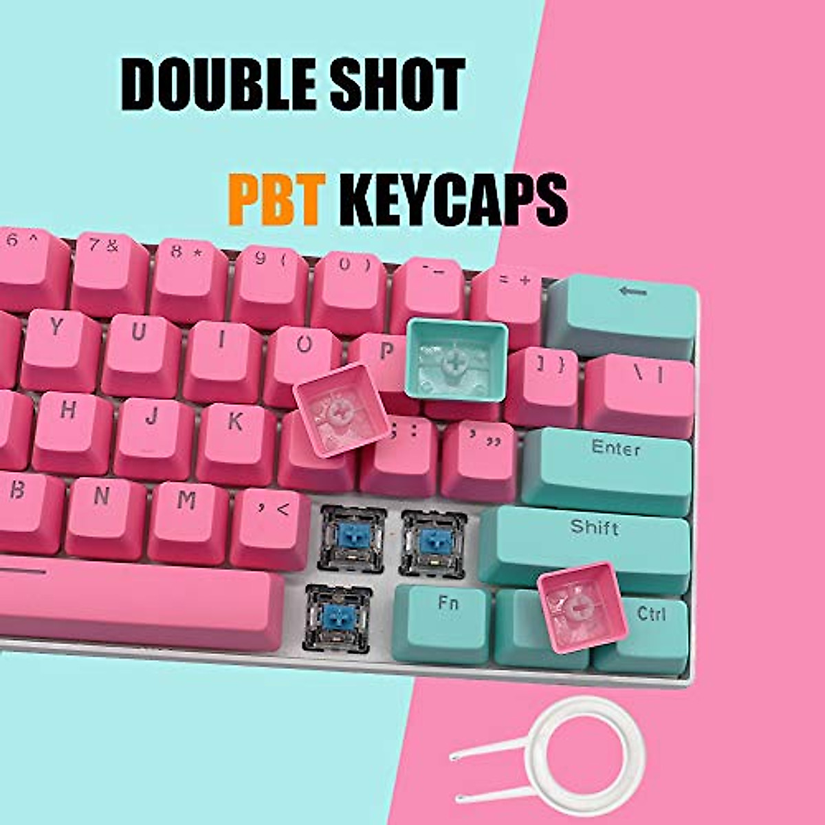 Guffercty kred 61 Keycaps 60 Percent Miami Keycaps Set PBT Ducky Keycap Backlit OEM Profile with Key Puller for Cherry MX Switches Mechanical Gaming Keyboard (Miami)