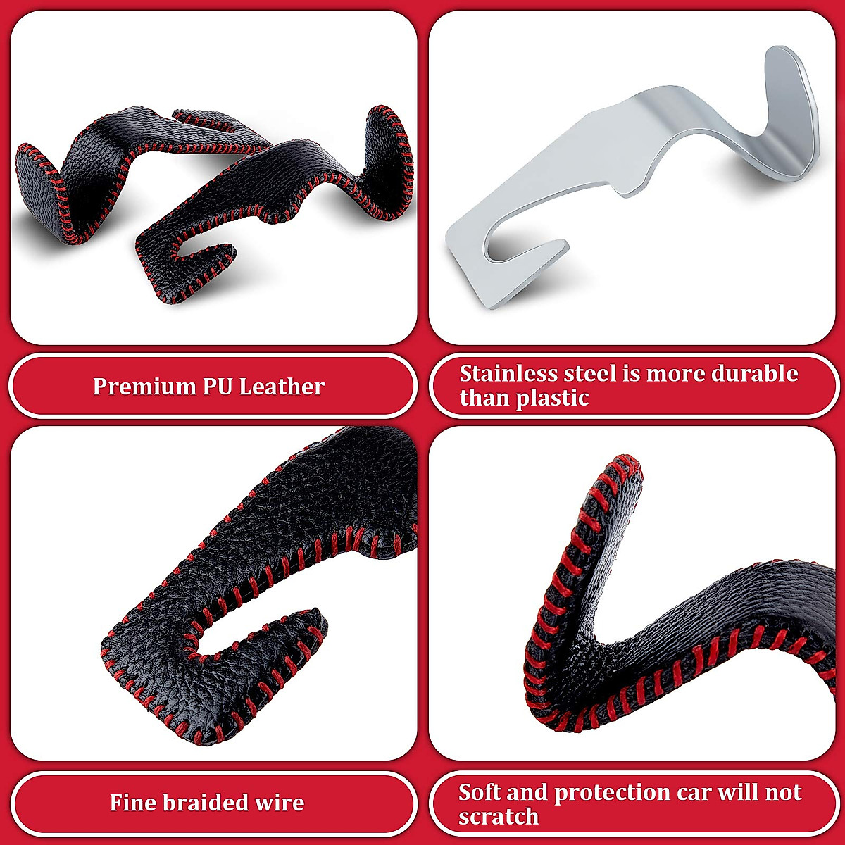 Frienda 4 Pieces Car Seat Hooks Leather Car Seat Hooks Black Car Seat Headrest Hooks Hanger Holder Hook Vehicle Hook Auto Car Seat Back Organizers Accessory for Coats Umbrellas Grocery Bags Handbag