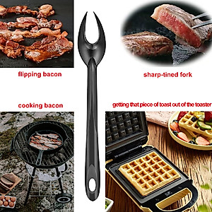 KSENDALO Plastic Cooking Meat Fork 12.4in Two Prong Kitchen Nylon Nonstick Carving Serving Fork Turning Holding Sausages Bacon Meatball etc Black