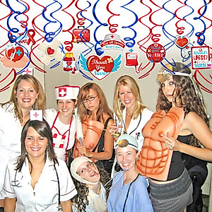 HOWAF Thank You Nurses Decoration Hanging Swirls - 30 Pieces Red and Blue Nurse Appreciation Week Party Decor - Medical Party, RN Party, Nurse Day, Happy Nurses Week Decorations