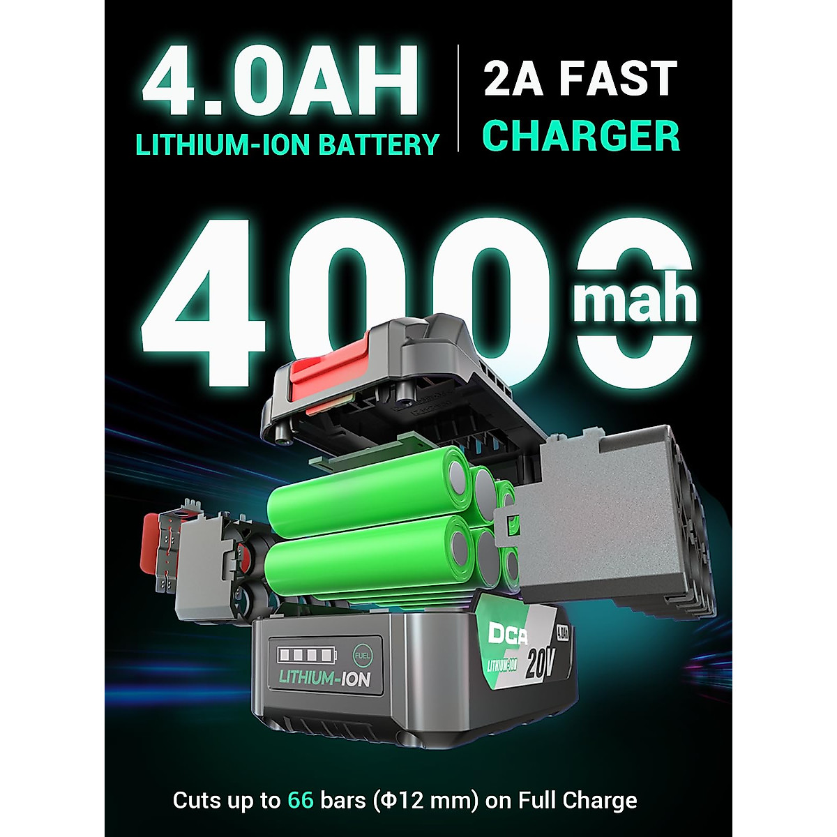 DCA Cordless Angle Grinder 20V 4-1/2 inch, 4.0Ah Battery & 2A Fast Charger, 8500RPM Brushless Motor, Power Angle Grinder with Cutting & Grinding Wheels, Flap Discs for Wood Metal & Rust Removal