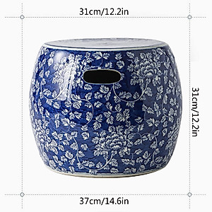 JIADIAONI Decorative Ceramic Garden Stool, Glazed Antique Celadon Low Stool, Suitable for Living Room, Garden, Shoe Changing Stool, Etc.