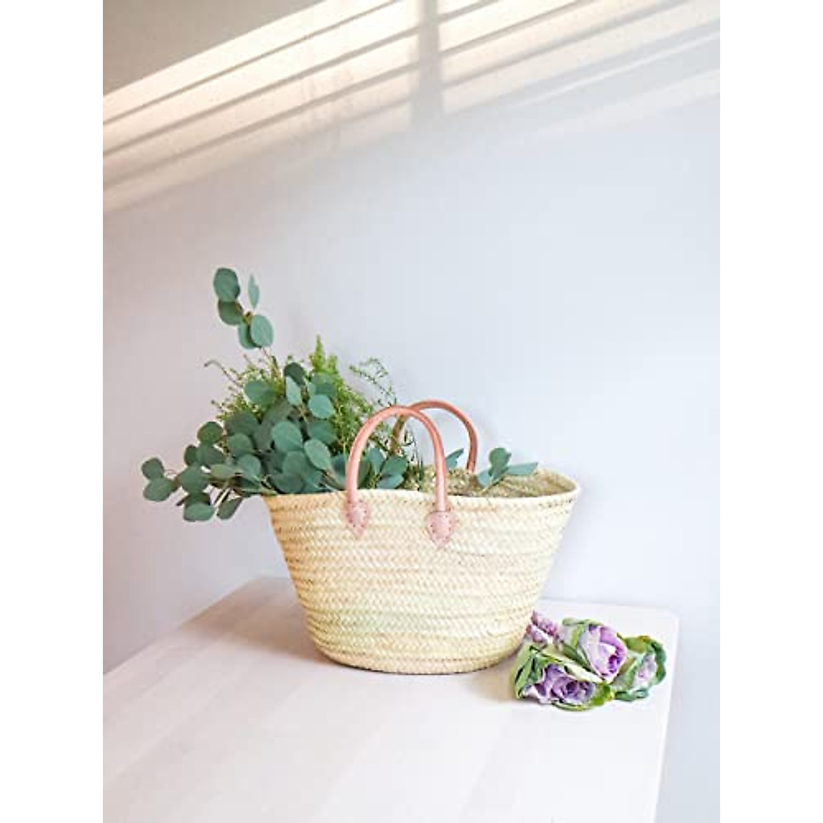 French Market Basket Bag | Handmade Moroccan Seagrass Baskets | Wicker Basket for Beach, Laundry, Toy, Blanket, Storage, Baby, or Picnic, Premium Bundles (Small, Medium, Large, XL) by purifyou