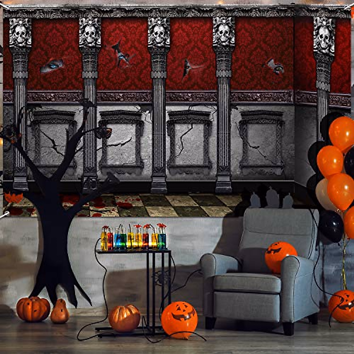 Sumind Halloween Gothic Backdrop Decoration Halloween Photography Background Gothic Mansion Room Scene Setters Banner Halloween Haunted House Party Decoration 72.8 x 43.3 Inch