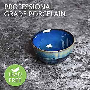 Bosmarlin Stoneware Cereal Bowls Set of 4, 26 Oz, Blue Soup Bowls for Oatmeal, Salad, Dishwasher and Microwave Safe, Reactive Glaze (26 Oz, Deep Blue)