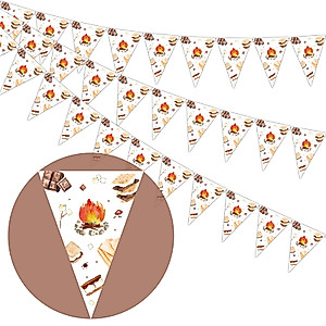 Jollyboom Smores Birthday Decorations, 3pcs Smore Camping Campfire Camper Birthday Party Pennant Banners, Smores Baby Shower Fun to Be One Birthday Party Pennant Flag Banner for Camping Theme Party