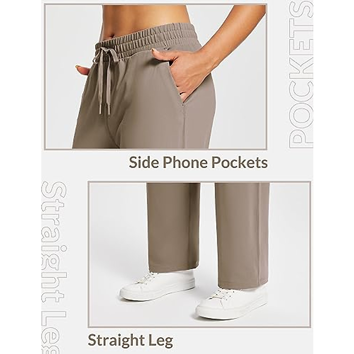 BALEAF Women's Straight Leg Sweatpants Wide Leg Athletic Lounge Pants Pockets Stretch Soft Workout Brown L