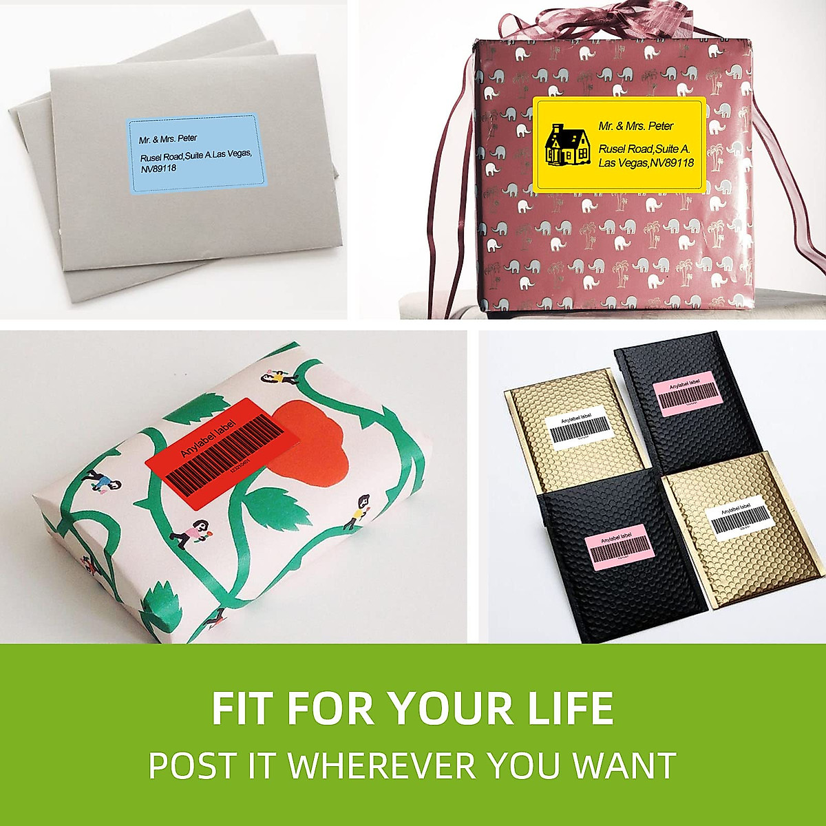 Anylabel 2.25" x 1.25" Multi-Purpose Direct Thermal Labels, Color Self-Adhesive Address Shipping Barcode Thermal Stickers, Compatible with Rollo & Zebra Thermal Label Printer(6 Rolls, 6000 Labels)