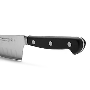 ARCOS Santoku Knife 7 Inch Nitrum Stainless Steel and 190 mm blade. Ergonomic Polyoxymethylene POM Handle.Classical design and rounded finish of great beauty and sturdiness. Series Opera. Color Black.