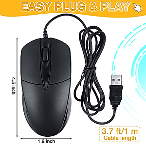 Kathfly 50 Pcs Black Wired USB Computer Mouse Bulk 1000 DPI 3 Button Corded Mouse with Home Office Noiseless Simple USB Mouse for Computer Laptop Desktop PC