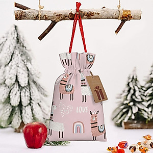PAILON Cute Cartoon Llama Princess Christmas Gift Bags Cloth Small Gift Bags Portable Drawstring Christmas Gift Bags Reusable Christmas Gift Bag Xmas Gift Bags for Holiday Party Favor Bags