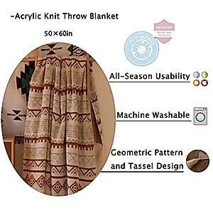 HT&PJ Knit Throw Blanket Boho Throw Blanket with Tassels Super Soft Warm Cozy Decorative Blanket for Bed, Sofa, Couch, Living Room All Seasons-Brown, 50"×60"