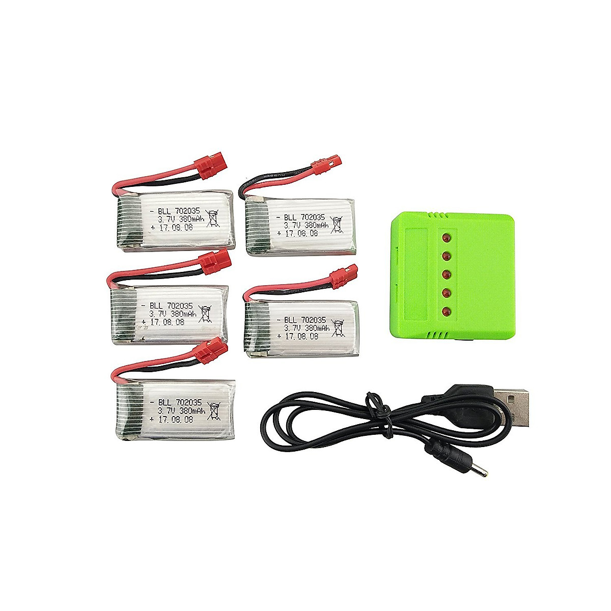 sea jump Accessories Parts Helicopter Spare Cover 5PCS 3.7V 380mAh Li Battery +1 PCS Charger (USB) for SYMA X5A-1 X15 X15C X15W Remote Control Aircrft/Flying Machine