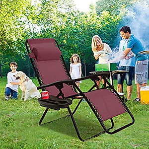 topment Outdoor Zero Gravity Lounge Chair with Pillow & Utility Tray, Folding Patio Lawn Beach Recliner(Wine)